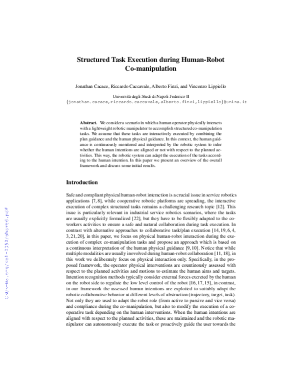 (PDF) Structured Task Execution during Human-Robot Co-manipulation