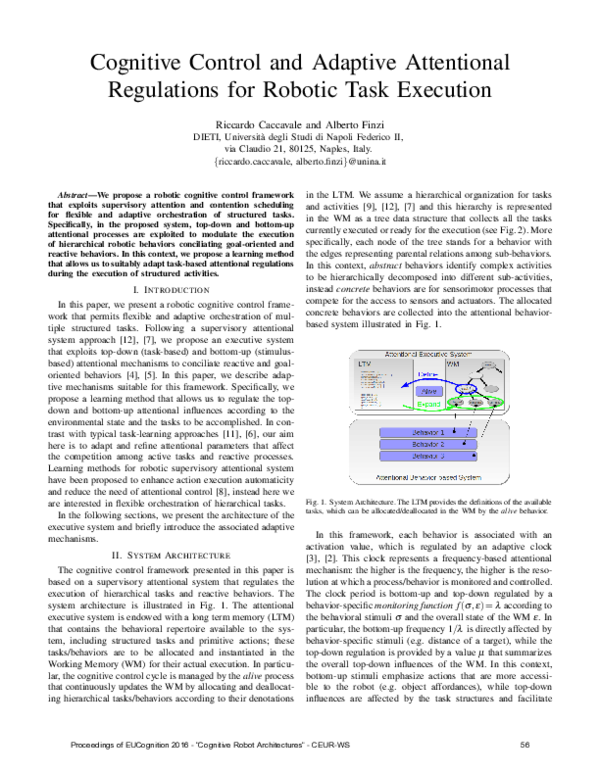 (PDF) Cognitive Control and Adaptive Attentional Regulations for Robotic Task Execution
