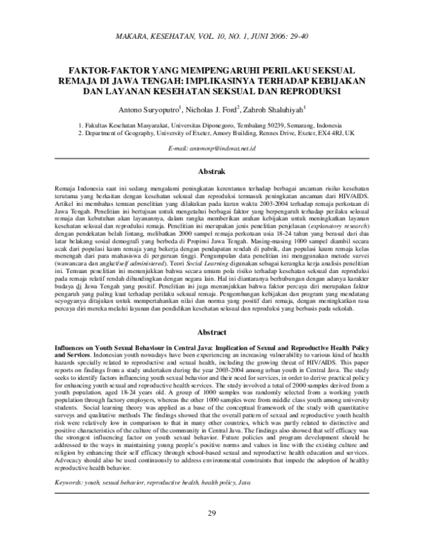 (PDF) Faktor-Faktor Yang Mempengaruhi Perilaku Seksual Remaja DI Jawa Tengah: Implikasinya ...