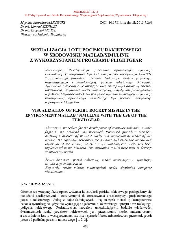 Pdf Visualization Of Flight Rocket Missile In The Environment Matlab