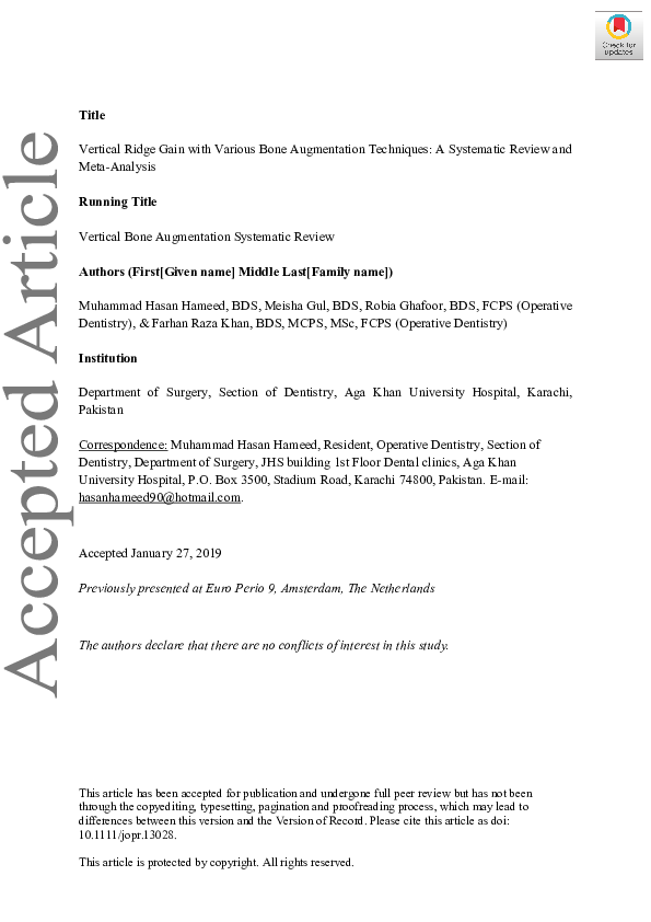 (PDF) Vertical Ridge Gain with Various Bone Augmentation Techniques: A ...