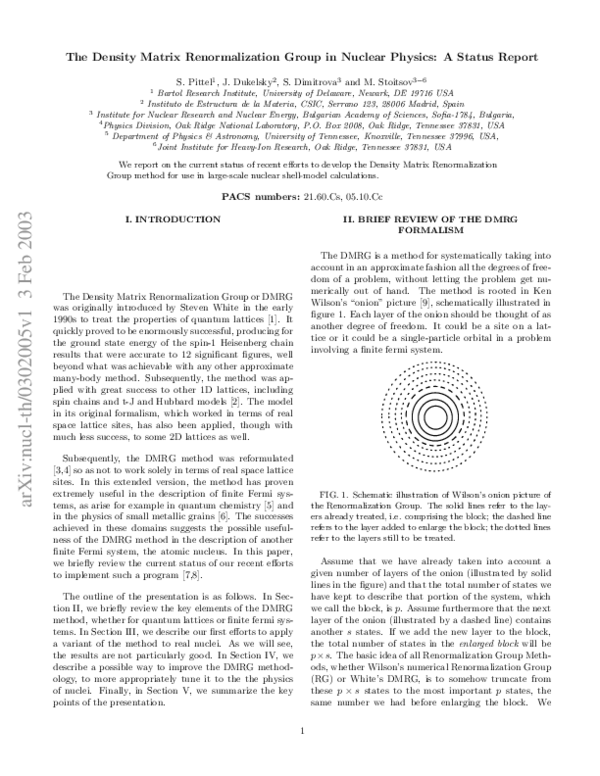 (PDF) The Density Matrix Renormalization Group in Nuclear Physics: A ...