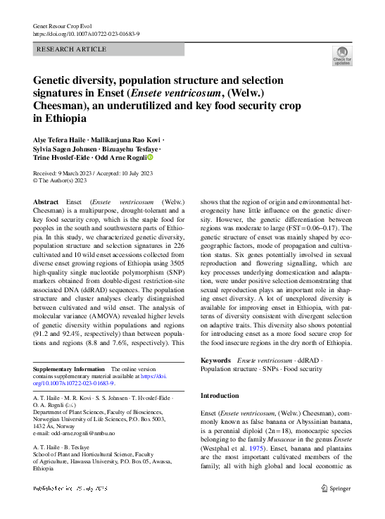 (PDF) Genetic diversity, population structure and selection signatures in Enset (Ensete ...