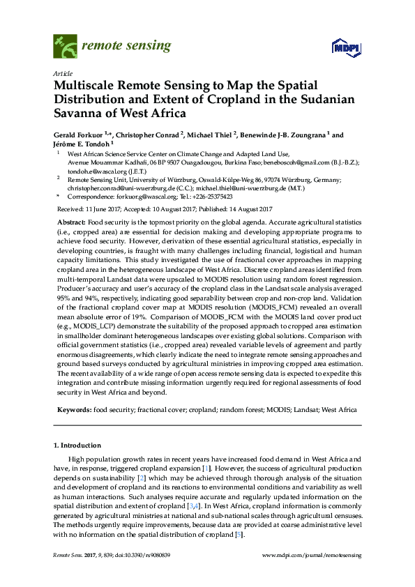 (PDF) Multiscale Remote Sensing to Map the Spatial Distribution and Extent of Cropland in the ...