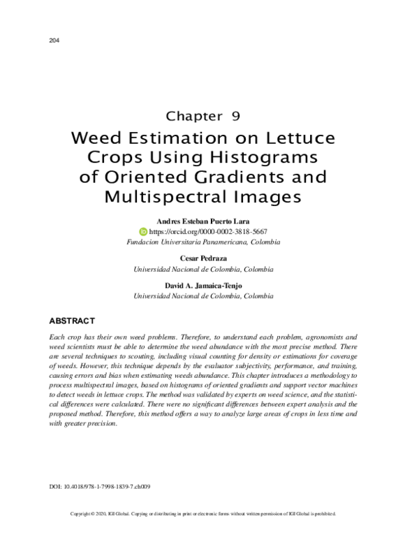 (PDF) Weed Estimation on Lettuce Crops Using Histograms of Oriented Gradients and Multispectral ...