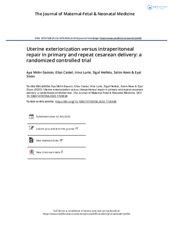 (PDF) Uterine exteriorization versus intraperitoneal repair at ...