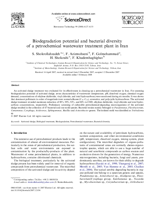 (PDF) Biodegradation potential and bacterial diversity of a petrochemical wastewater treatment ...