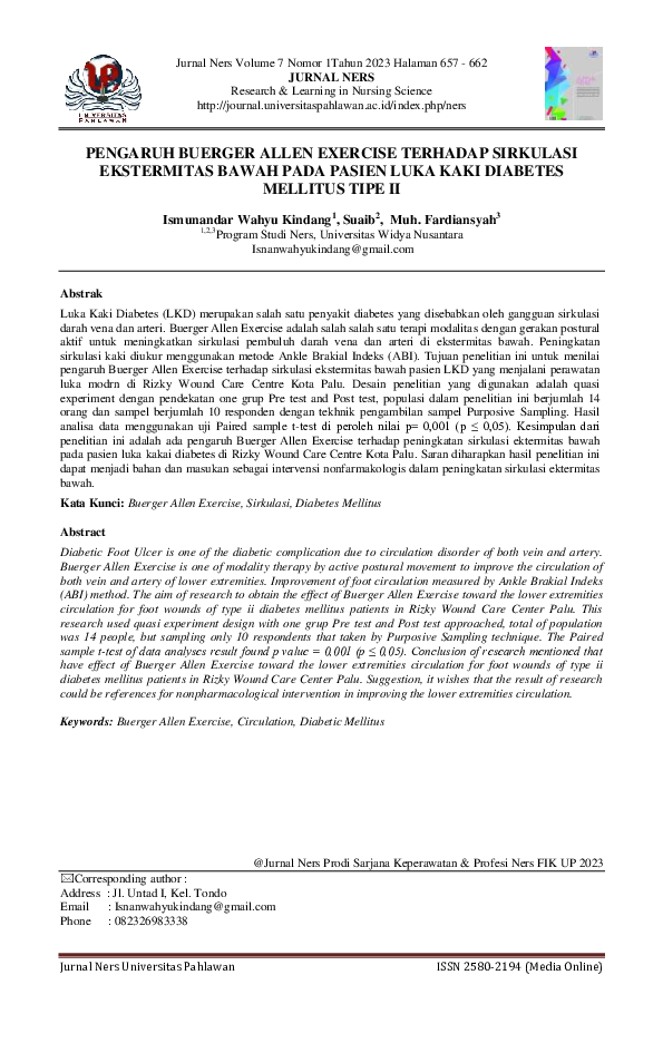 (PDF) Pengaruh Buerger Allen Exercise Terhadap Sirkulasi Ekstermitas ...