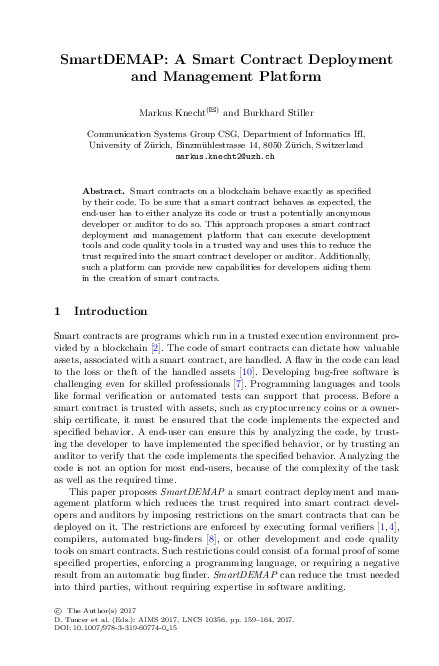 (PDF) SmartDEMAP: A Smart Contract Deployment and Management Platform | Burkhard Stiller ...