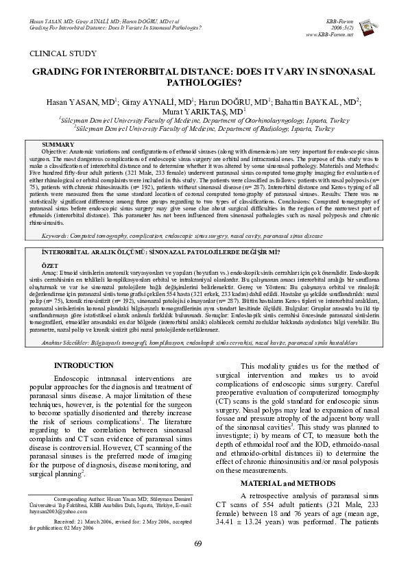 (PDF) Grading for Interorbital Distance: Does It Variate in Sinonasal ...