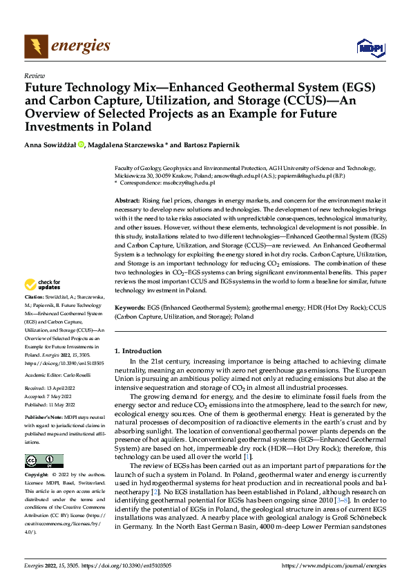 (PDF) Future Technology Mix—Enhanced Geothermal System (EGS) and Carbon Capture, Utilization ...