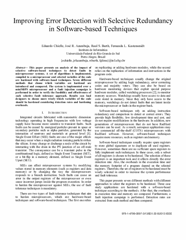 (PDF) Improving error detection with selective redundancy in software-based techniques