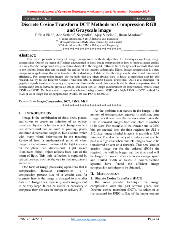(PDF) Discrete Cosine Transform DCT Methods on Compression RGB and Grayscale image