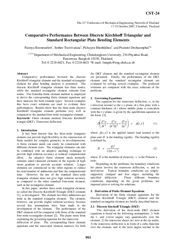 (PDF) Comparative Performance Between Discrete Kirchhoff Triangular and Standard Rectangular ...