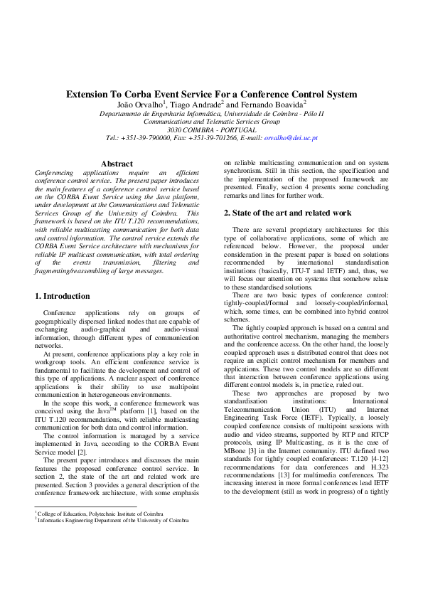 (PDF) Extension to CORBA event service for a conference control system