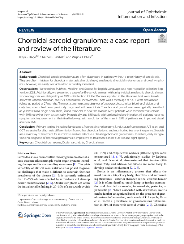 (PDF) Choroidal sarcoid granuloma: a case report and review of the ...