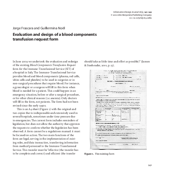 (PDF) Evaluation and design of a blood components transfusion request form