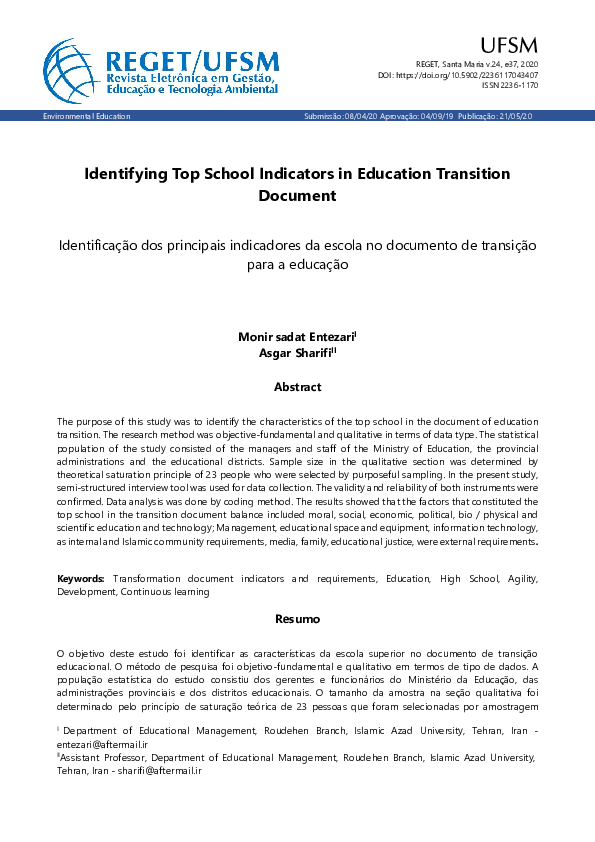 (PDF) Identifying Top School Indicators in Education Transition Document