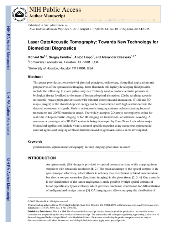 (PDF) Laser OptoAcoustic Tomography: Towards New Technology for ...