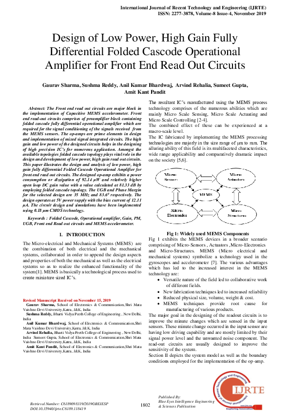 (PDF) Design of Low Power, High Gain Fully Differential Folded Cascode ...