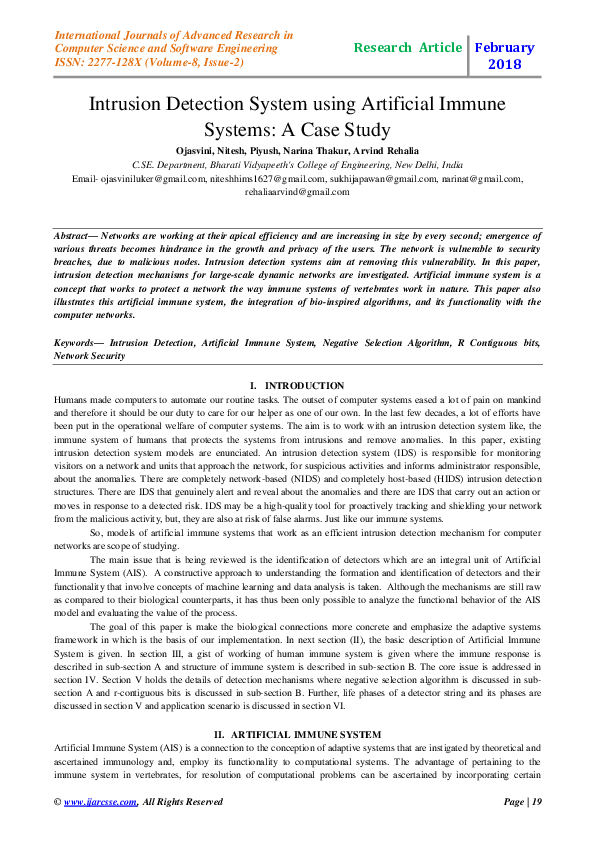 (PDF) Intrusion Detection System using Artificial Immune Systems: A Case Study