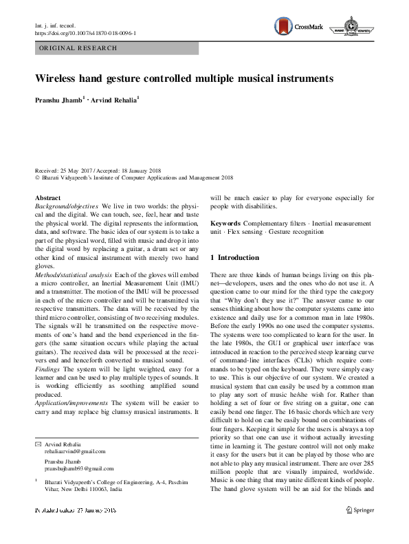 (PDF) Wireless hand gesture controlled multiple musical instruments