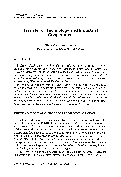 (PDF) Transfer of technology and industrial cooperation