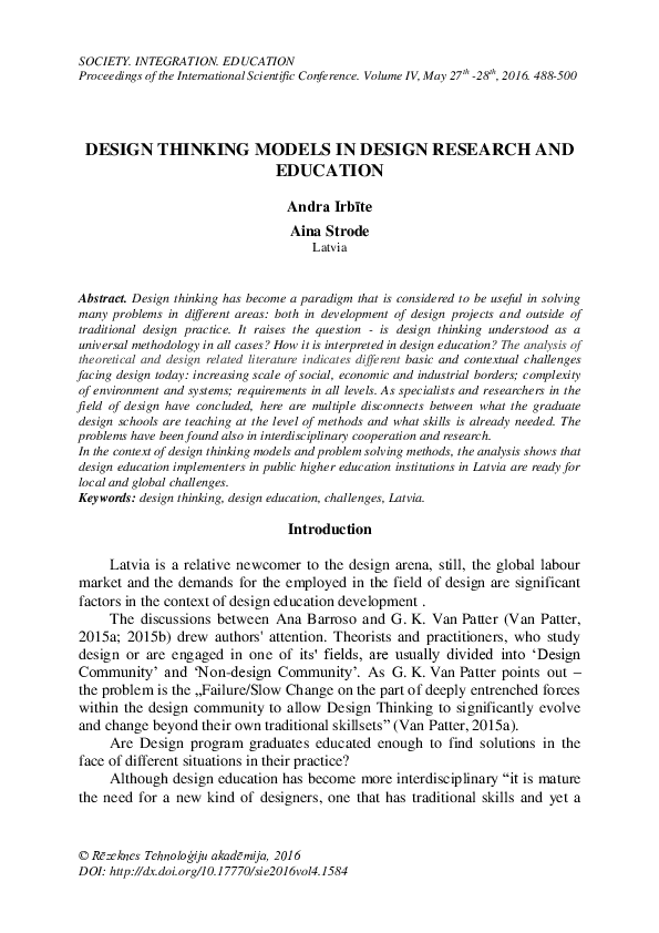 (PDF) Design Thinking Models in Design Research and Education