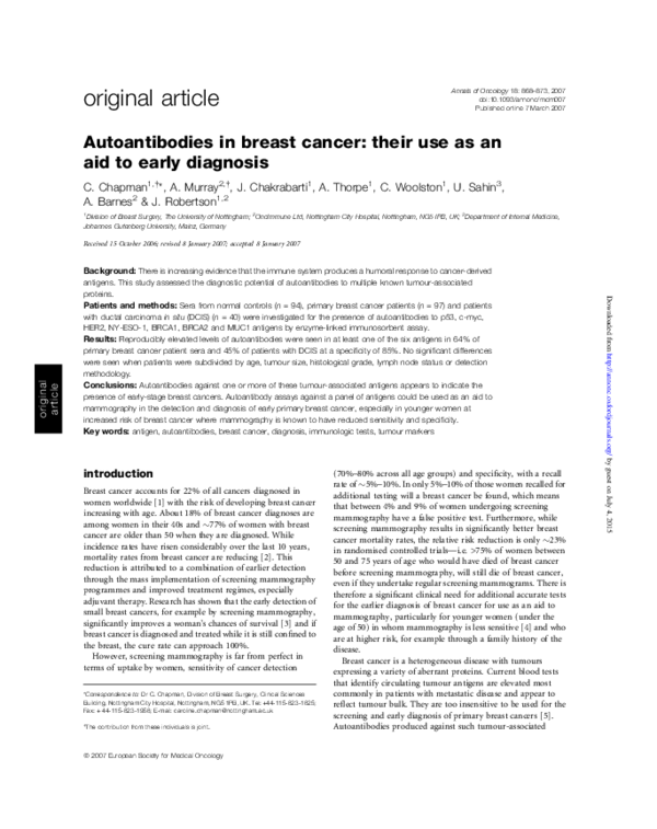 (PDF) Autoantibodies in breast cancer: their use as an aid to early ...