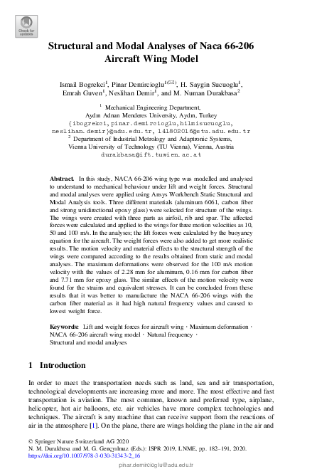 (PDF) Structural and Modal Analyses of Naca 66-206 Aircraft Wing Model