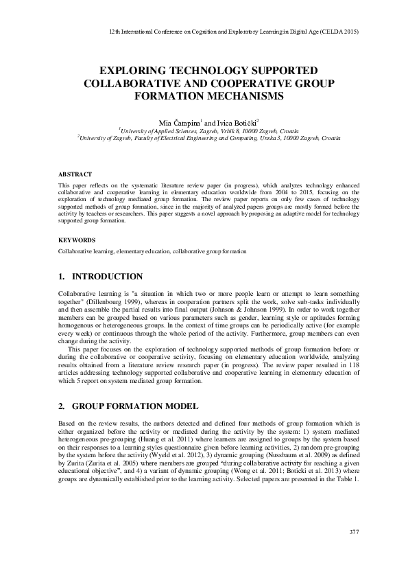 (PDF) Exploring Technology Supported Collaborative and Cooperative Group Formation Mechanisms ...