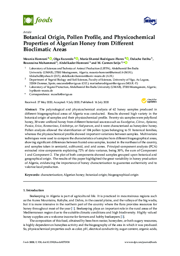 (PDF) Botanical Origin, Pollen Profile, and Physicochemical Properties of Algerian Honey from ...