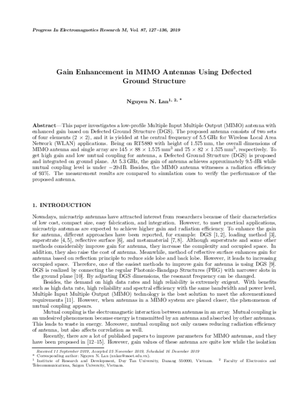 (PDF) Gain Enhancement in Mimo Antennas Using Defected Ground Structure