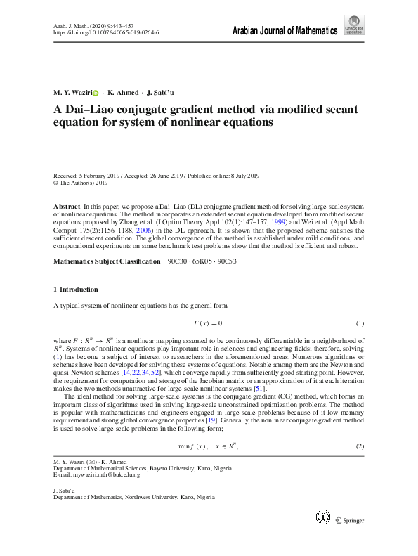 (PDF) A Dai–Liao conjugate gradient method via modified secant equation ...