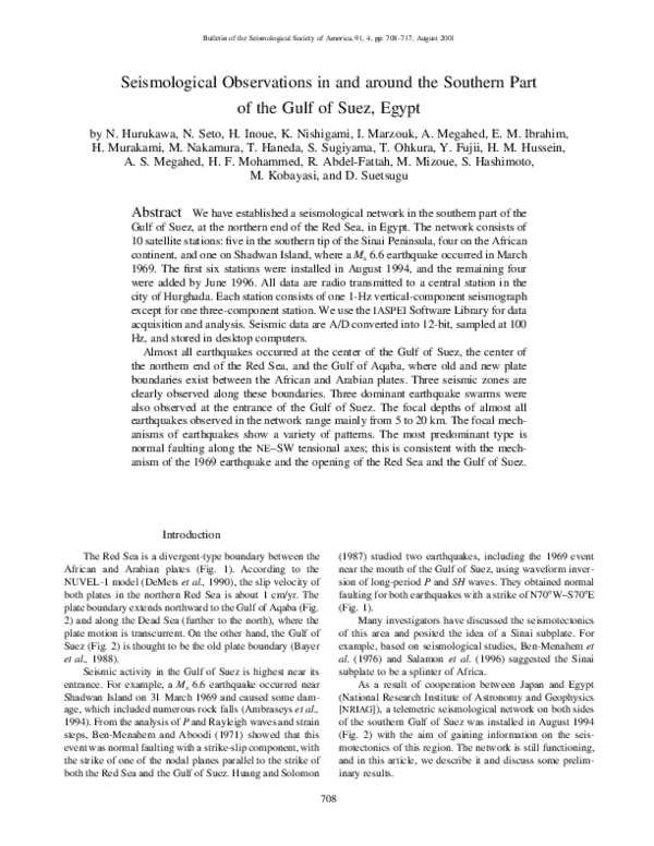 (PDF) Seismological Observations in and around the Southern Part of the ...