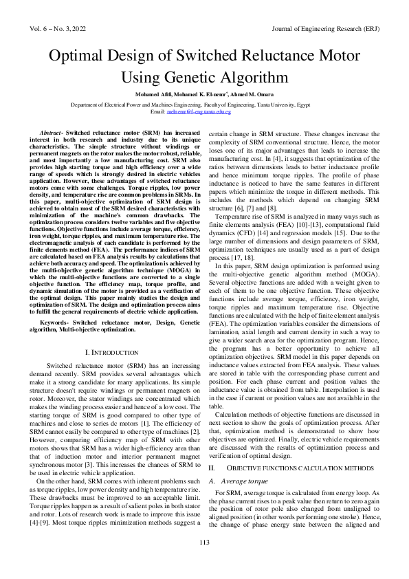 Pdf Switched Reluctance Motor Design Optimization Using Genetic Algorithms