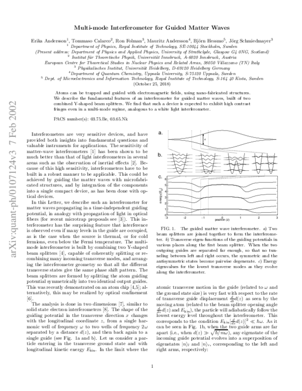 Pdf Multimode Interferometer For Guided Matter Waves