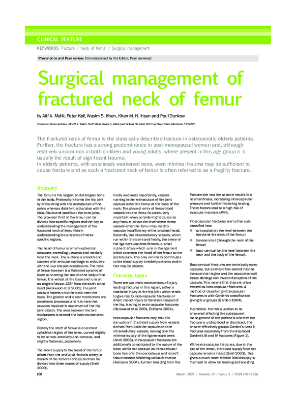 (PDF) Surgical management of fractured neck of femur