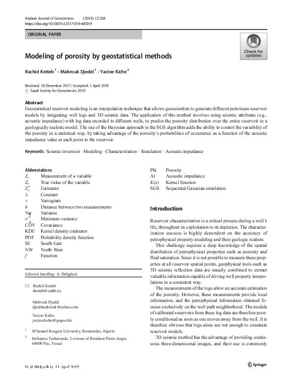 (PDF) Modeling of porosity by geostatistical methods