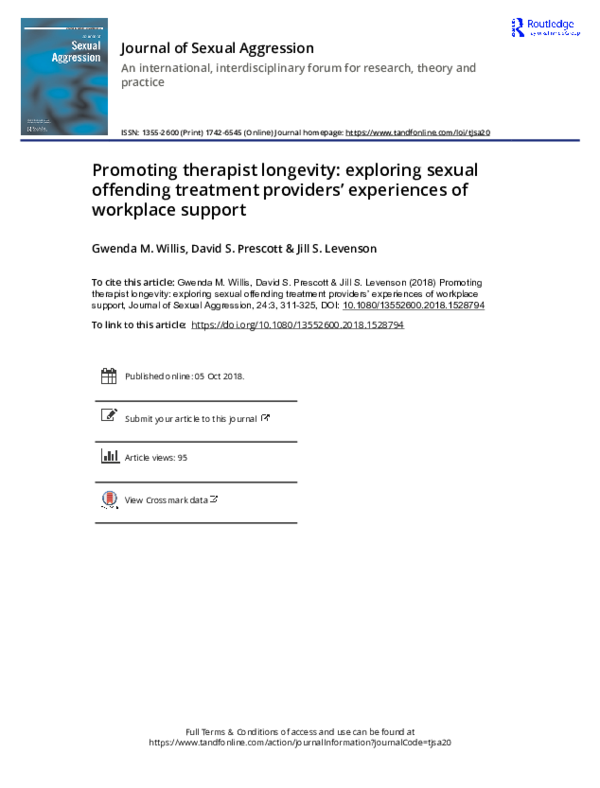(PDF) Promoting therapist longevity: exploring sexual offending ...
