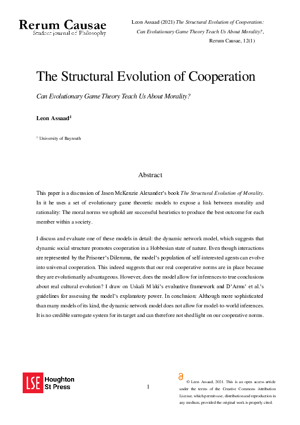 (PDF) The Structural Evolution of Cooperation: Can Evolutionary Game Theory Teach Us About Morality?