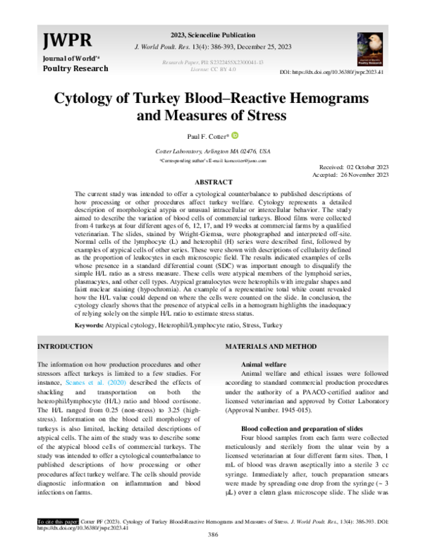 (PDF) Cytology of Turkey Blood-Reactive Hemograms and Measures of Stress
