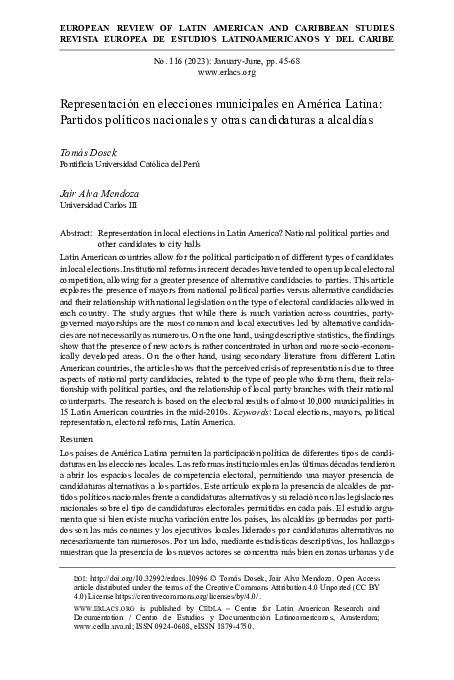 (PDF) Representación en elecciones municipales en América Latina ...