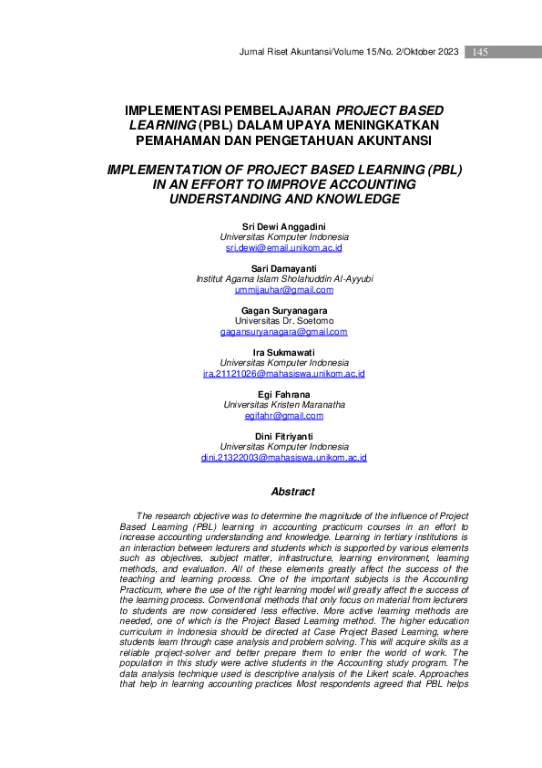 (PDF) Implementation of Project Based Learning (PBL) in an Effort to Improve Accounting ...