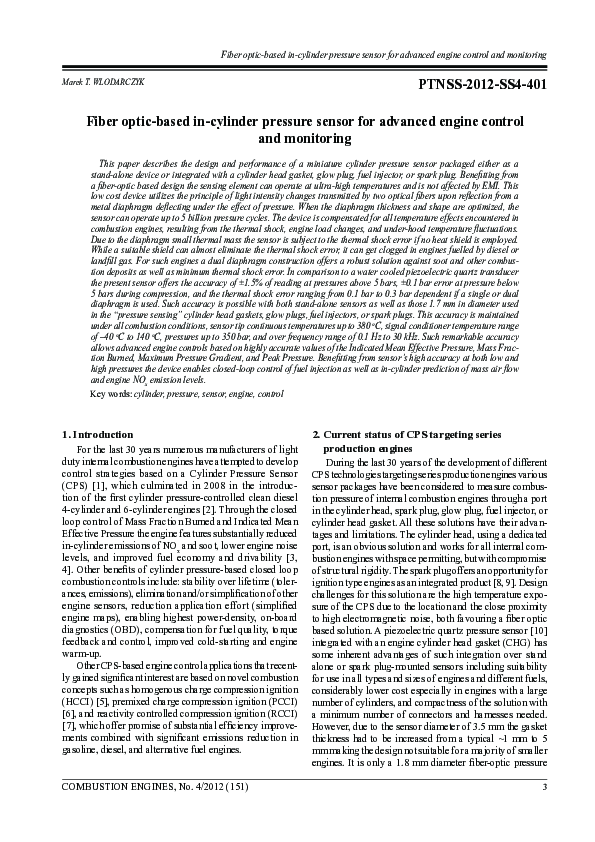 (PDF) Fiber optic-based in-cylinder pressure sensor for advanced engine ...