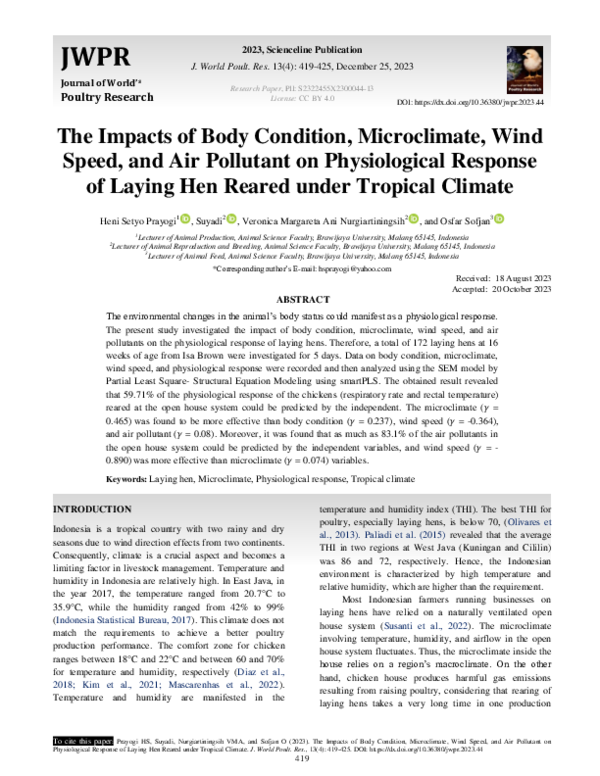 (PDF) The Impacts of Body Condition, Microclimate, Wind Speed, and Air ...
