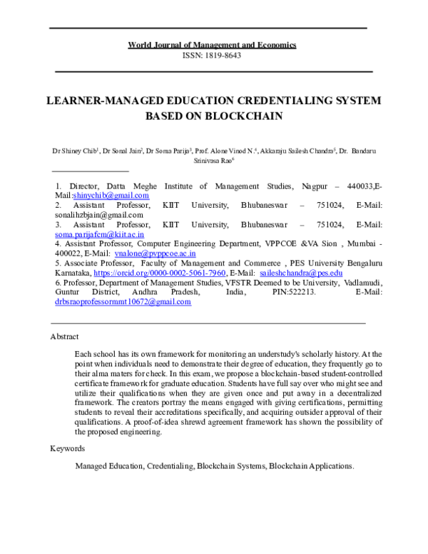 (PDF) LEARNER-MANAGED EDUCATION CREDENTIALING SYSTEM BASED ON BLOCKCHAIN