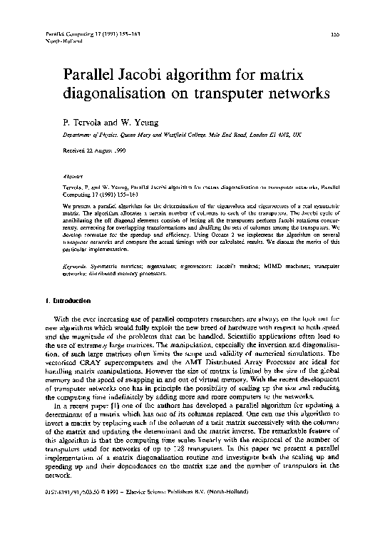 Pdf Parallel Jacobi Algorithm For Matrix Diagonalisation On