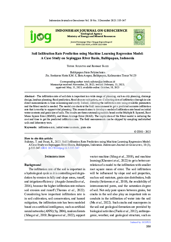 (PDF) Soil Infiltration Rate Prediction using Machine Learning Regression Model: A Case Study on ...