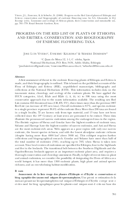(PDF) Progress on the red list of plants of Ethiopia and Eritrea ...